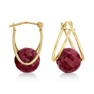 ross-simons 14.00 ct. t.w. ruby bead double-hoop earrings in 14kt yellow gold