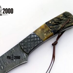 PAL 2000 KNIVES HSK-9990 Handmade Damascus Sword Knife Ram Horn Handle With Sheath