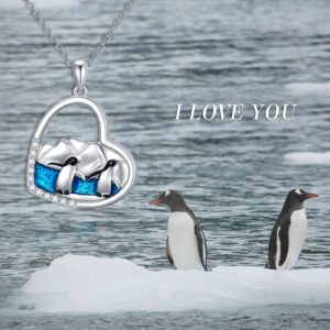 LONAGO Penguin Necklace 925 Sterling Silver Antarctic Penguin Heart Pendant Necklace Gift for Women