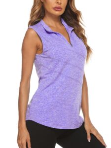 koscacy women's sleeveless golf tennis polo shirts zip up dry fit workout tank tops purple x-large