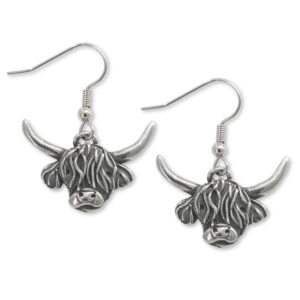 the magic zoo pewter highland cow earrings - handcrafted highland cow jewelry for women- highlander cow earrings