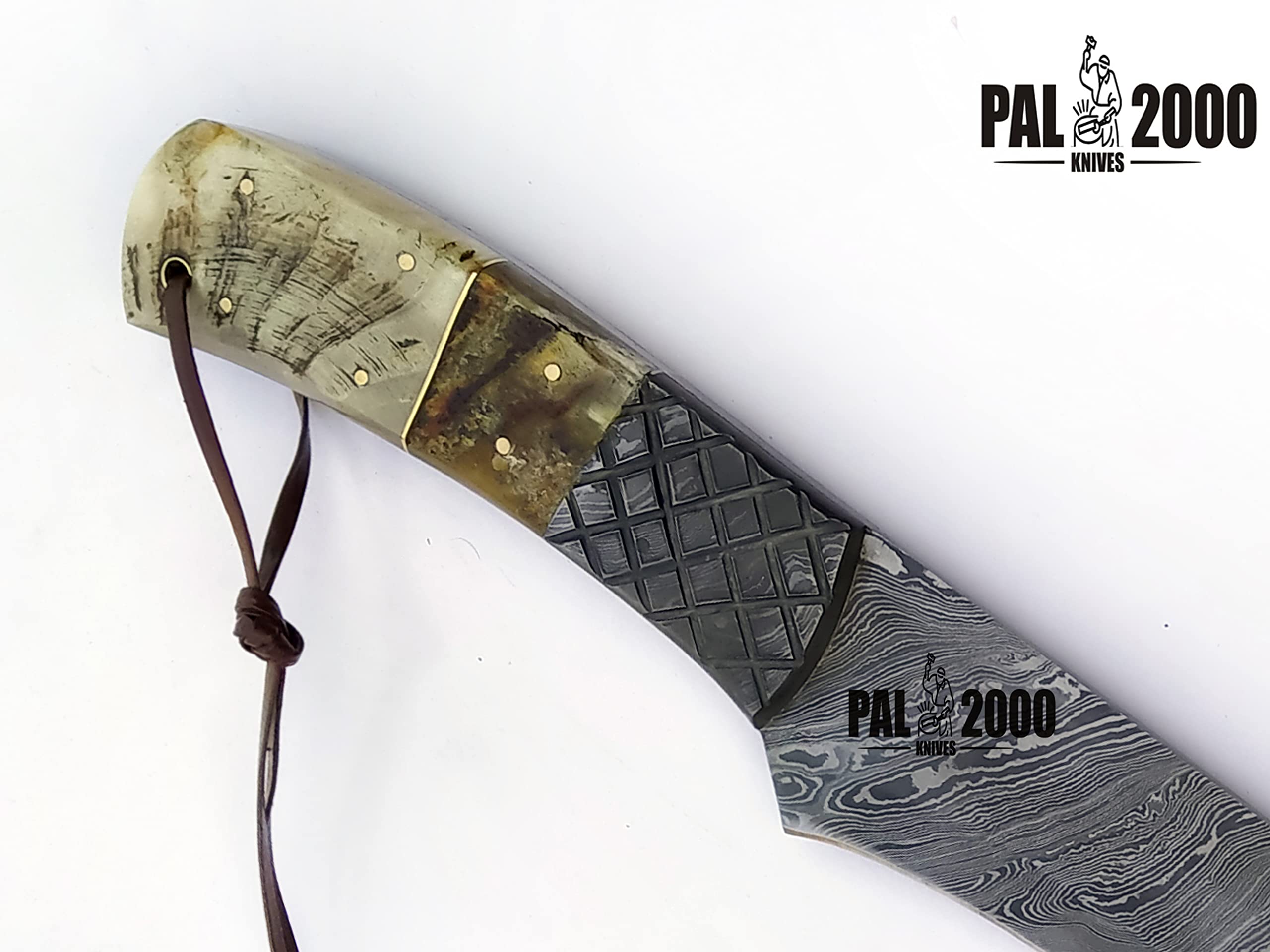 PAL 2000 KNIVES HSK-9990 Handmade Damascus Sword Knife Ram Horn Handle With Sheath