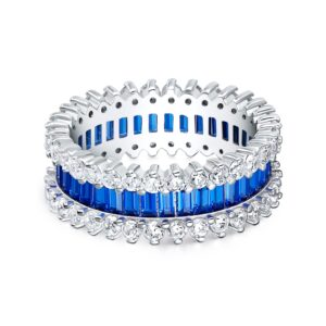 OPOMOMO Eternity Ring Wedding Bands, 18K White Gold Plated Sapphire Cubic Zirconia Rings Baguette Bands for Women Men 10