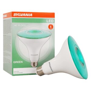 sylvania led flood par38 green light bulb, efficient 9w, non-dimmable, 5 year, e26 medium base - 1 pack (40829)