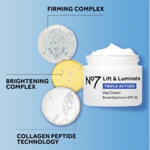 No7 Lift & Luminate Triple Action Day Cream - Anti-Aging Face Cream SPF 30, Hyaluronic Acid & Vitamin C - Visibly Firms Skin for Healthy Looking Radiance - Suitable for Sensitive Skin (1.69 Fl Oz)