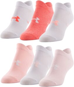 under armour women's essential 2.0 lightweight no show socks, 6-pairs, beta tint/white/white, medium