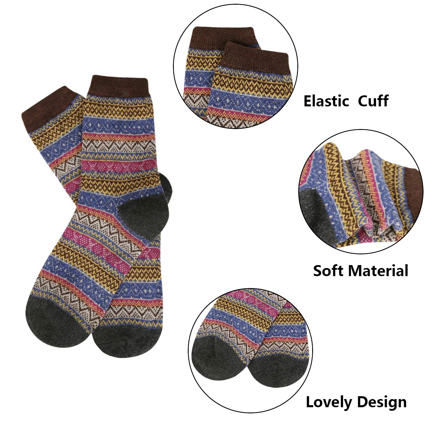 5 Pack Womens Wool Socks Winter Warm Socks Thick Knit Cabin Cozy Crew Soft Socks Gifts for Women