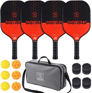 yc dgycasi graphite pickleball paddles set of 4, 2024 usapa approved, carbon fiber surface (chs), polypropylene lightweight honeycomb core, 3 indoor 3 outdoor pickleball, 4 replacement soft grip + bag