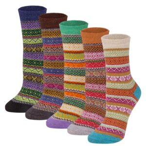 5 pack womens wool socks winter warm socks thick knit cabin cozy crew soft socks gifts for women