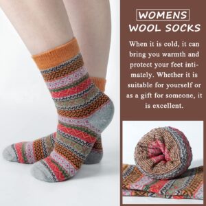 5 Pack Womens Wool Socks Winter Warm Socks Thick Knit Cabin Cozy Crew Soft Socks Gifts for Women