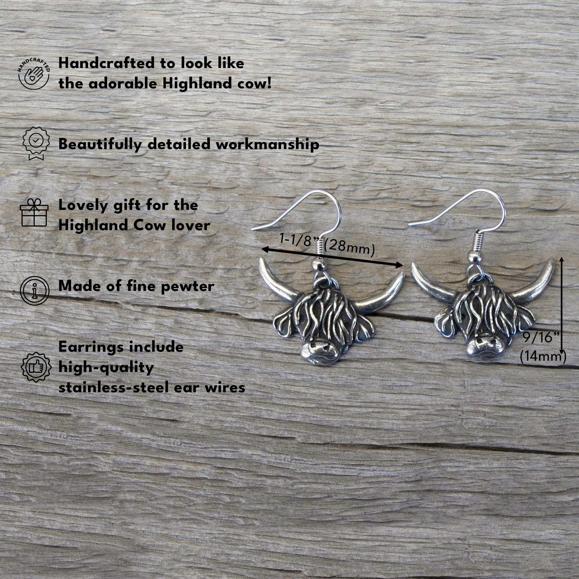 The Magic Zoo Pewter Highland Cow Earrings - Handcrafted Highland Cow Jewelry for Women- Highlander Cow Earrings