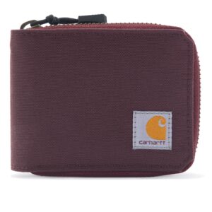 carhartt canvas zip, durable zippered wallets for men, nylon duck (deep wine), one size