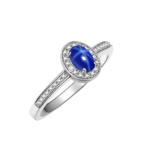 Rylos Rings for Women Sterling Silver Halo of Diamond Birthstone Ring 6X4MM Gemstone Exotic Blue Star Sapphire Jewelry Size 8