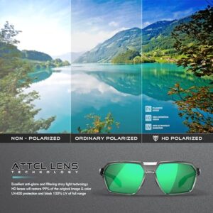 ATTCL Men's Polarized Sunglasses men Casual Sport glasses with UV Protection Hexagonal TR90 frame 2137 C7 Cleargrey+green