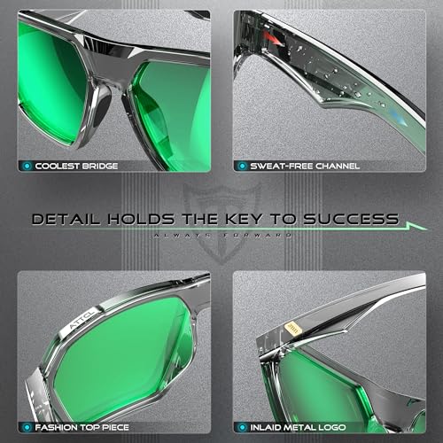 ATTCL Men's Polarized Sunglasses men Casual Sport glasses with UV Protection Hexagonal TR90 frame 2137 C7 Cleargrey+green