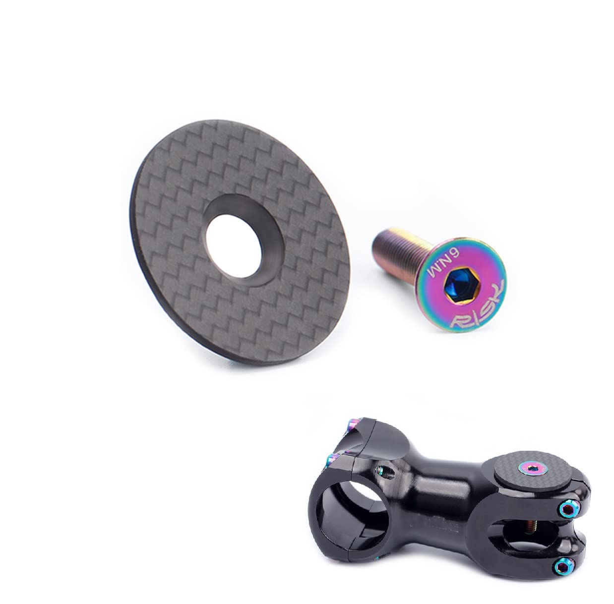 COONIUM 1 1/8” (28.6mm) Headset Stem Top Cap, Carbon Fiber with M6 X 30 Titanium Compression Bolt for Road Bike and MTB