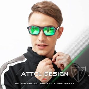 ATTCL Men's Polarized Sunglasses men Casual Sport glasses with UV Protection Hexagonal TR90 frame 2137 C7 Cleargrey+green