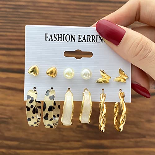 32 Pairs Gold Hoop Earrings Set for Women, Fashion Chain Link Hoop Stud Drop Dangle Earrings Boho Statement Hypoallergenic Earrings for Christmas Jewelry Gift