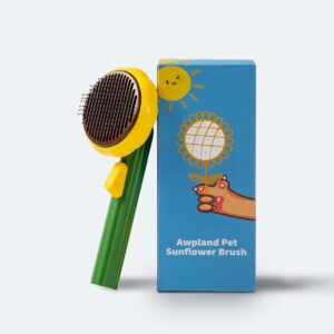 awpland cat brush for shedding, sunflower shape self cleaning slicker brush for dogs cats puppy rabbits, cat hair brush for removing loose hair, fur, undercoat, mats, tangled hair, knots