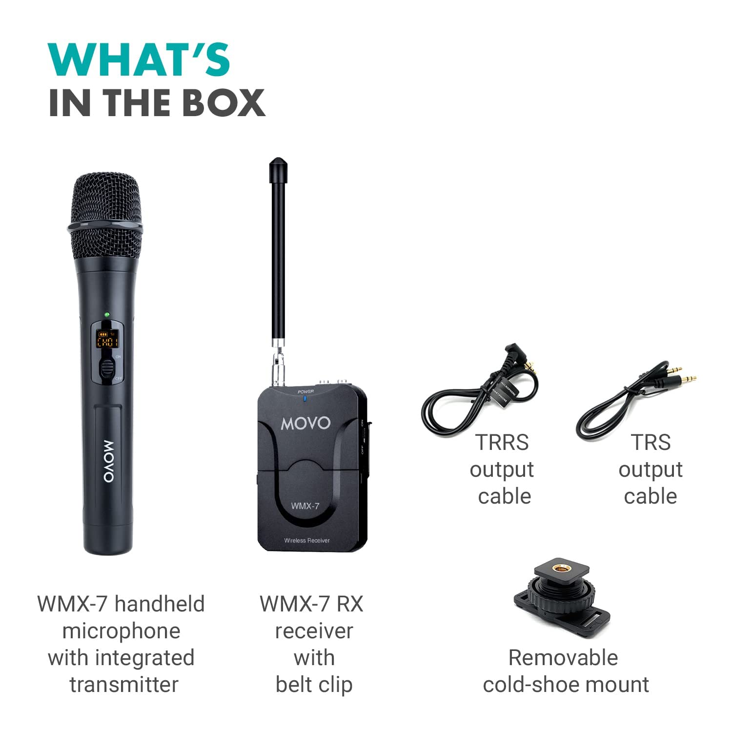 Movo WMX-7-TH+RX Handheld Wireless Microphone System - Omnidirectional Microphone with Built-in VHF Transmitter, Bodypack Receiver - Wireless Mic Interview Kit for Reporters, Vlogging, Live Events