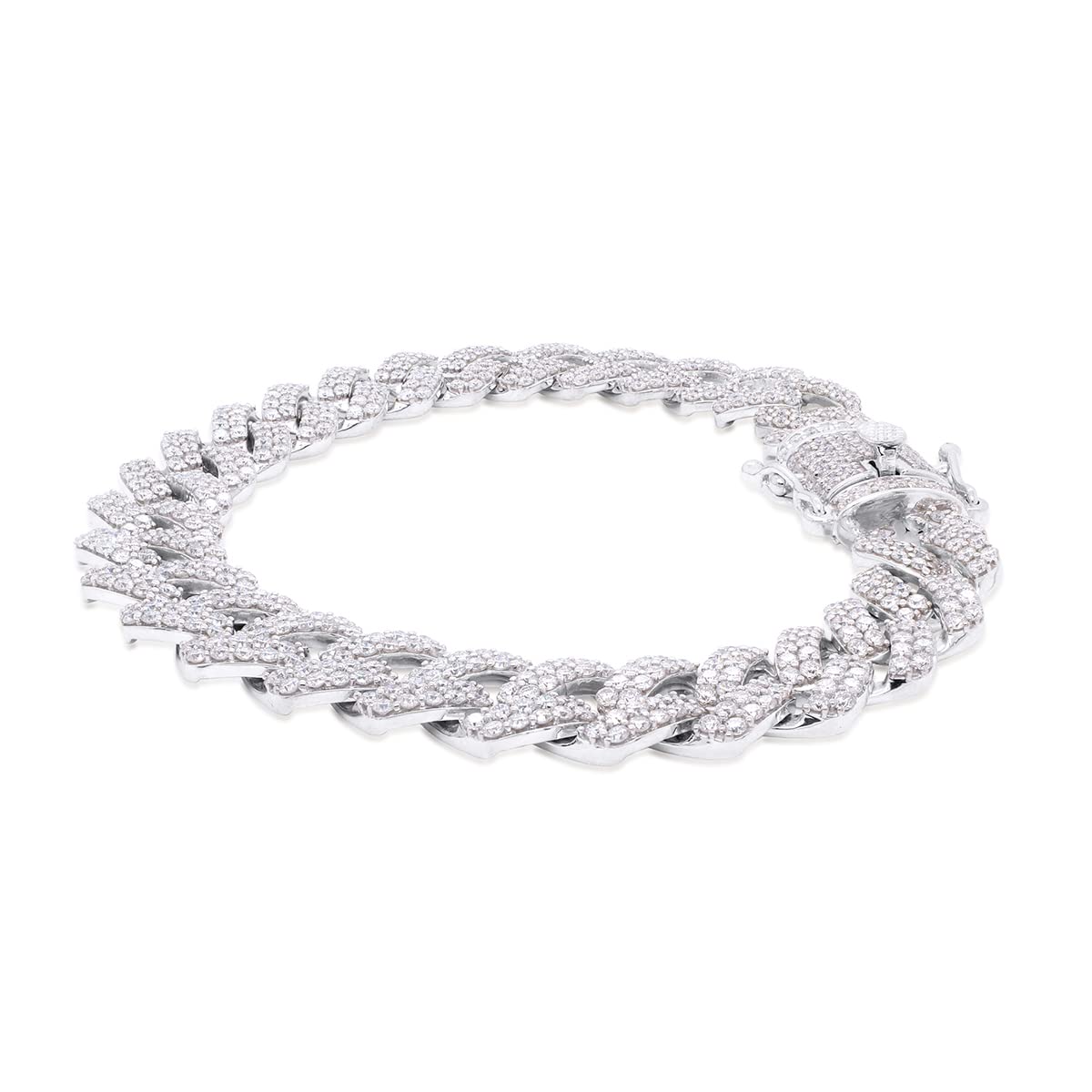 SAVEARTH DIAMONDS 9 1/2 Carat Round Cut Lab Created Moissanite Diamond 12MM Width Curb Link Bracelet In 14k White Gold Over 925 Sterling Silver Bracelet 8.5", 9.50 Cttw