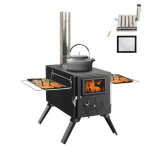 undusluy outdoor portable wood burning stove, heating burner stove for tent,camping, ice-fishing, cookout, hiking, travel, includes pipe tent stove+tent stove jack