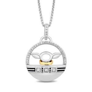 jewelili star wars™ fine jewelry grogu™ women's pendant 1/10 ct.tw. diamonds, sterling silver and 10k yellow gold