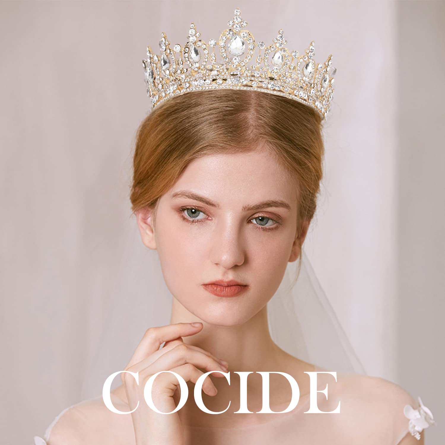 COCIDE Queen Crown for Women Crystal Tiara and Crown for Girl Rhinestones Hair Accessories for Wedding Bride Birthday Party Prom Bridal Bridesmaid (Gold)