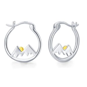 mountain earrings 925 sterling silver women's sun mountain hoop earrings hypoallergenic mountain jewelry gift for skiers hiking mountain nature lovers