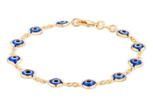 18k gold plated multicolored evil eye bracelet for women - made in brazil (blue)