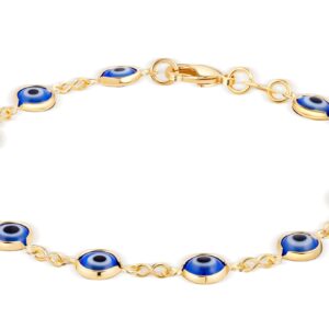 18K Gold Plated Multicolored Evil Eye Bracelet for Women - Made in Brazil (Blue)