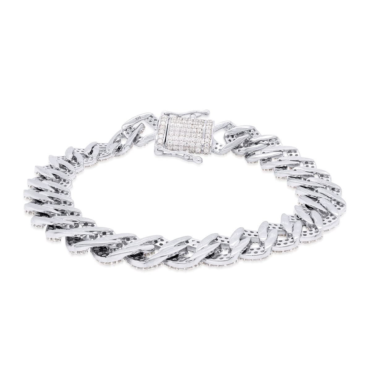 SAVEARTH DIAMONDS 9 1/2 Carat Round Cut Lab Created Moissanite Diamond 12MM Width Curb Link Bracelet In 14k White Gold Over 925 Sterling Silver Bracelet 8.5", 9.50 Cttw