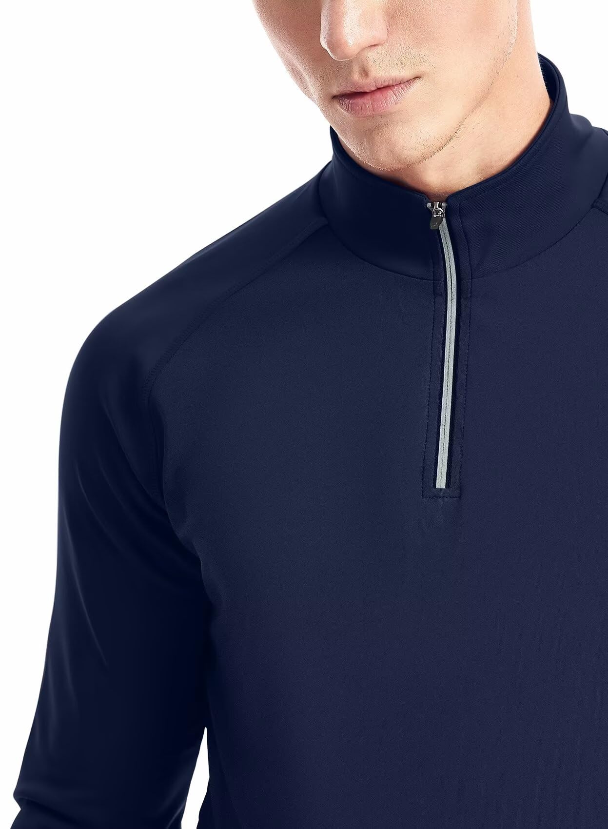 Mens 1/4 Zip Pullover Running Moisture Wicking(Midnight Navy,M)