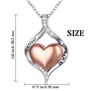 Cremation Jewelry 925 Sterling Silver Teardrop Urn Necklace for Ashes Rose Gold Heart Shape Forever In My Heart Memorial Keepsake Pendant for Human/Pets Ashes for Women Gift(Heart Rose Gold)