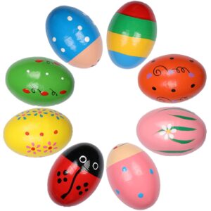 lhycs 8pcs wooden percussion eggs, colorful musical easter maracas egg shakers