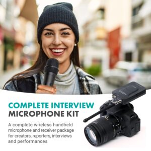 Movo WMX-7-TH+RX Handheld Wireless Microphone System - Omnidirectional Microphone with Built-in VHF Transmitter, Bodypack Receiver - Wireless Mic Interview Kit for Reporters, Vlogging, Live Events