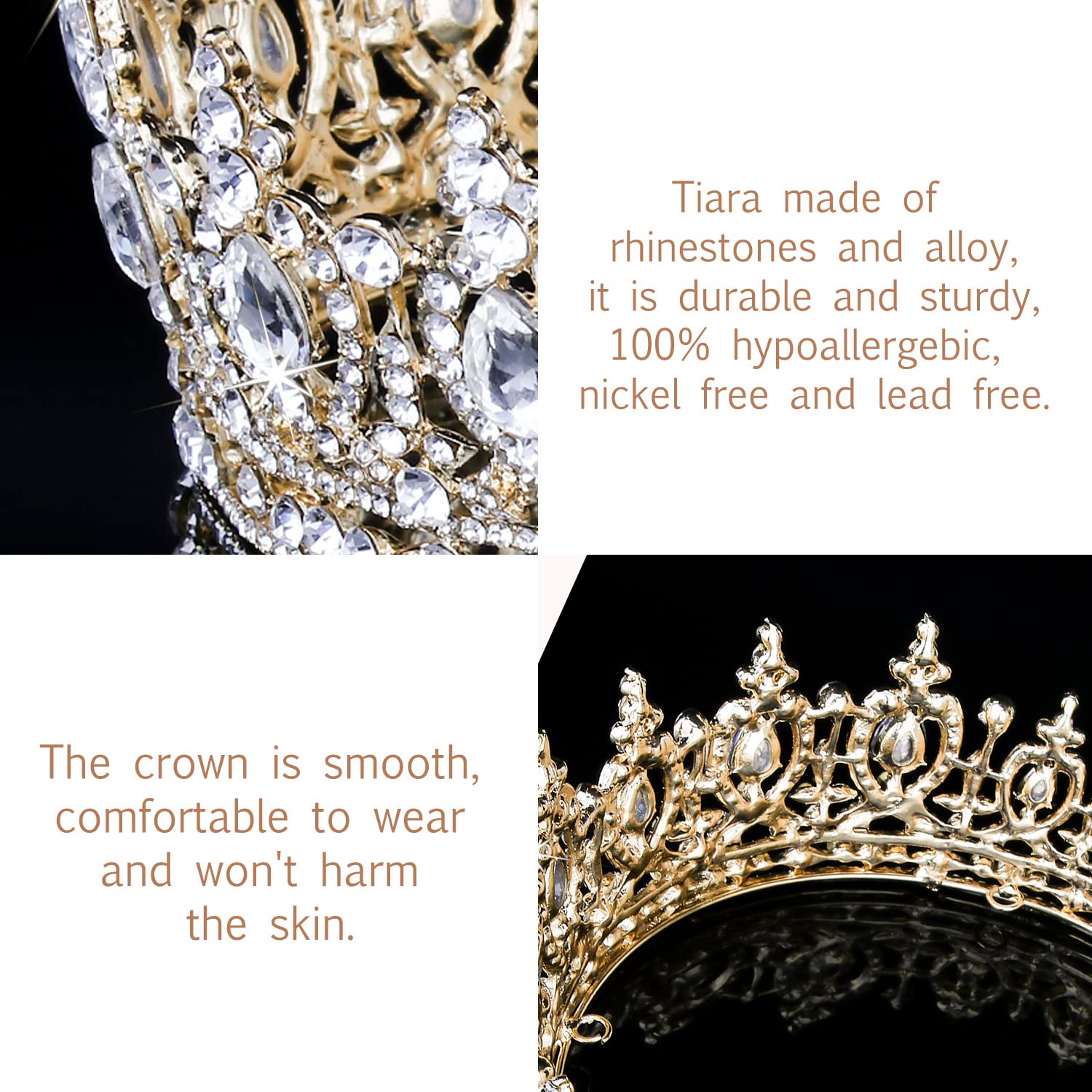 COCIDE Queen Crown for Women Crystal Tiara and Crown for Girl Rhinestones Hair Accessories for Wedding Bride Birthday Party Prom Bridal Bridesmaid (Gold)