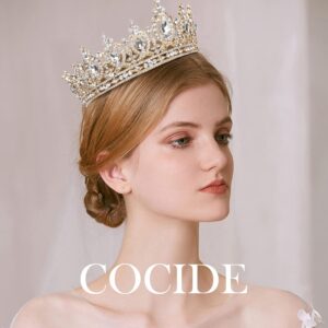 COCIDE Queen Crown for Women Crystal Tiara and Crown for Girl Rhinestones Hair Accessories for Wedding Bride Birthday Party Prom Bridal Bridesmaid (Gold)