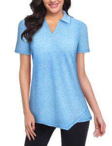 viracy golf shirts for women, collared polo shirt short sleeve v neck yoga running tops irregular hem moisture wicking tennis apparel,blue-xl