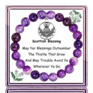 arhtf sassenach gift scottish thistle bracelet,celtic thistle charm thistle blessing amethyst beads thistle flower jewelry,scottish thistle jewelry for women (purple thistle)