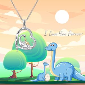 MEIDERBO Dinosaur Necklace 925 Sterling Silver Mother Daughter Dino Necklace Jewelry Gifts for Women Mother Daughter Mother's Day Birthday Gifts