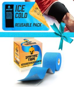 sparthos kinesiology tape [electric blue - 16.4ft uncut roll] x ice packs for injuries [size medium + cover]