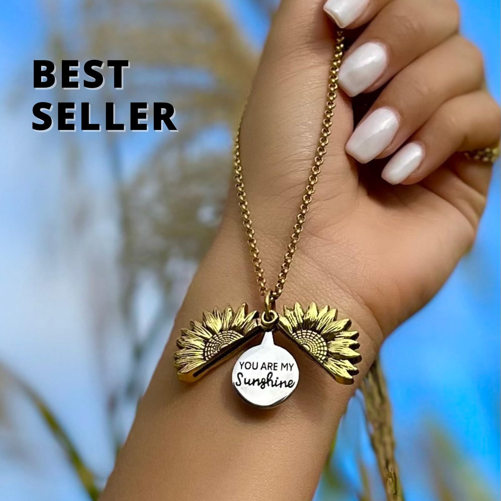 Bee Kind The Original You Are My Sunshine Sunflower Necklace for Girls - A Sunflower Locket Necklace Made With Stainless Steel and 18K Gold Plating comes with Personalized Gift with Box for Women