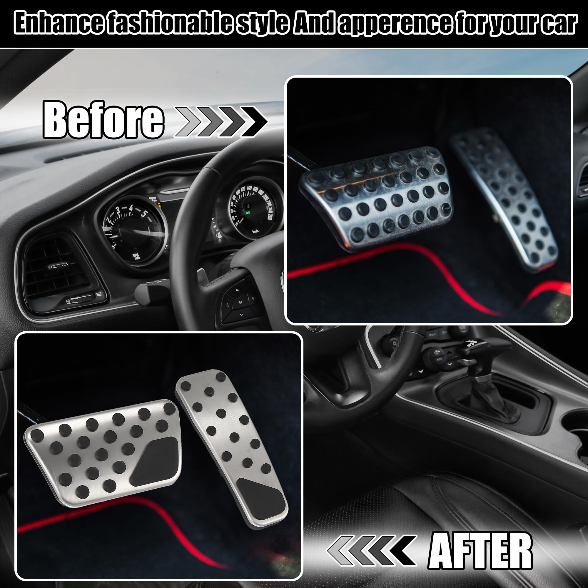 X AUTOHAUX Brake Pedal Pad Gas Accelerator Pedal Cover Set Replace for Dodge Challenger 2009-2018 Charger 2009-2019 for Chrysler 300 2009-2019