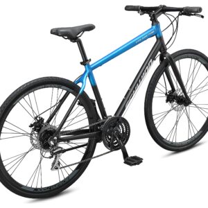 Schwinn Volare 1500 Flat Bar Hybrid Sports Road Bike, Men and Women, 24-Speed, 700c Wheels, 20-Inch Aluminum Frame, Mechanical Disc Brakes, Blue/Black