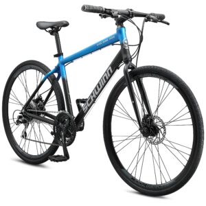 Schwinn Volare 1500 Flat Bar Hybrid Sports Road Bike, Men and Women, 24-Speed, 700c Wheels, 20-Inch Aluminum Frame, Mechanical Disc Brakes, Blue/Black