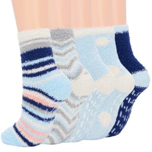 athletic plush socks for women warm fuzzy socks with grip non slip socks yoga pilates socks athletic socks 5 pack blue sets with grips one size