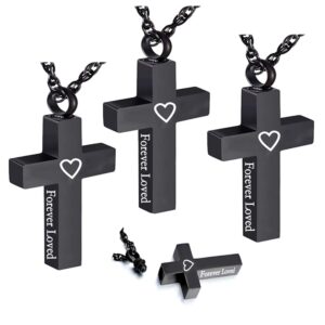 通用 cross urn necklace for ashes for men stainless steel cremation jewelry for ashes memorial locket ashes keepsake necklace for women men mom pendant jewelry (black(3pcs))