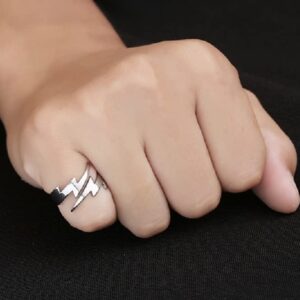 Lightning Bolt Wrap Minimalist Open Knuckle Ring for Men Boys Women Teen Girls Stainless Steel Fashion Punk Personalized Unique Statement Engagement Finger Rings Comfort Fit Jewelry Gifts for BFF Birthday Son Daughter Christmas Valentine's Day (10)