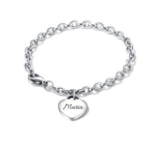 shumei personalized bracelet, name custom bracelet, simple fashion stainless steel heart shaped silver pendant bracelet couple accessories jewelry (ladies style)